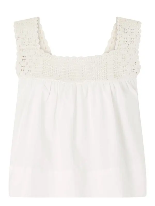 Calle Del Mar Heirloom Lace-trimmed Cotton-poplin Top - White