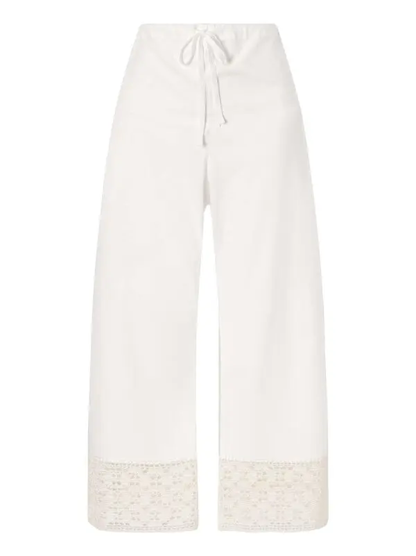 Calle Del Mar Heirloom Lace-trimmed Cotton-poplin Wide-leg Pants - White