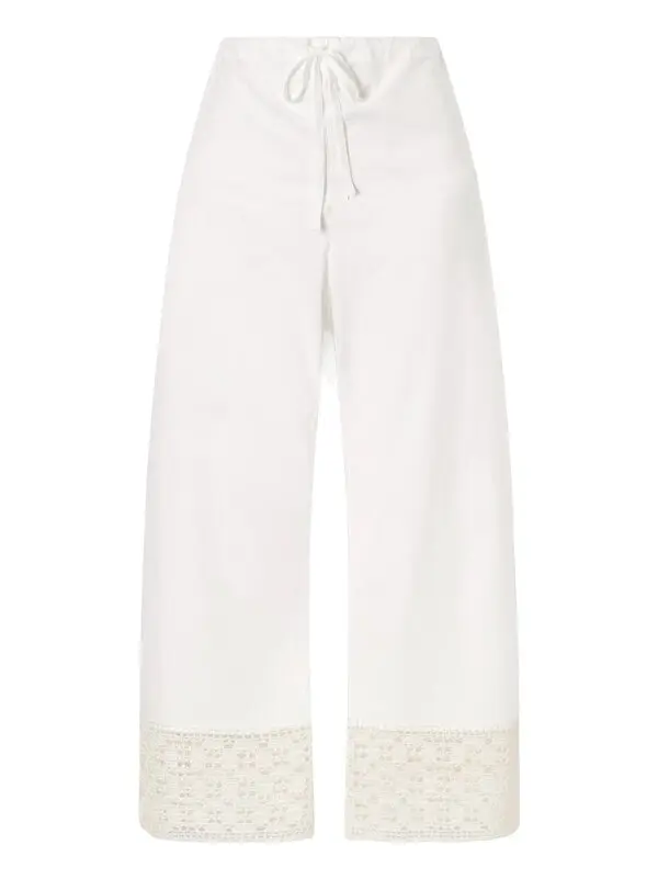 Calle Del Mar Heirloom Lace-trimmed Cotton-poplin Wide-leg Pants - White