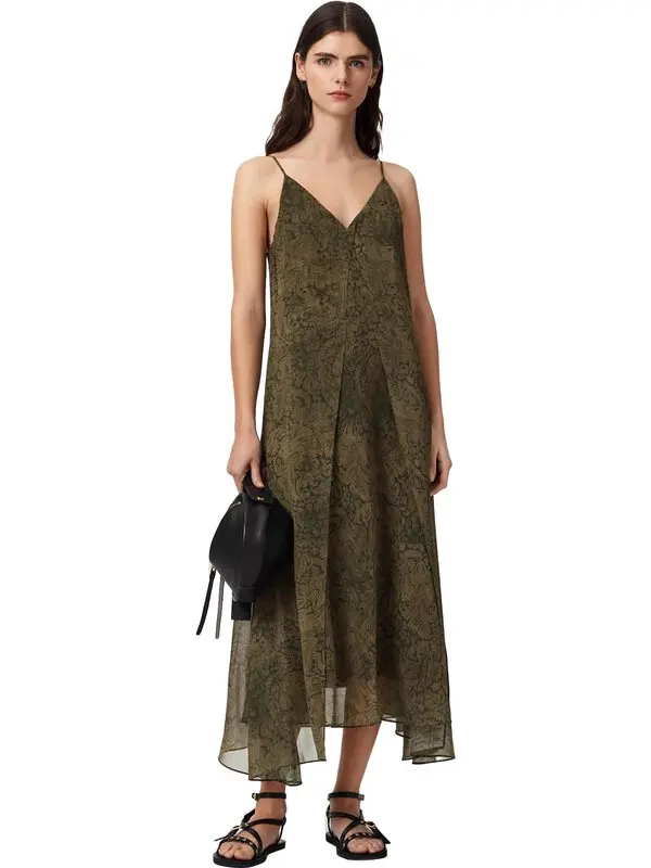ALLSAINTS Vanda V-neck Midi Dress - Sirius Gold Black