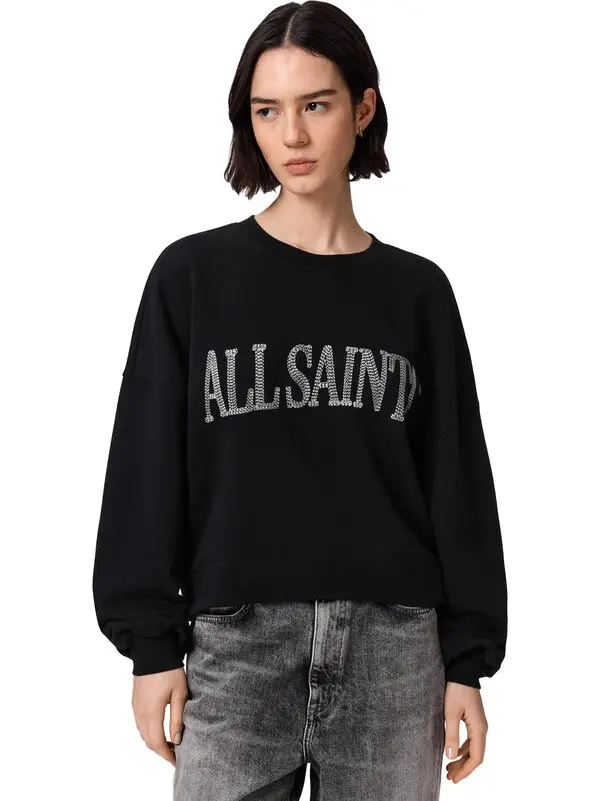 ALLSAINTS Dash Lila Oversized Embroidered Sweatshirt - Black