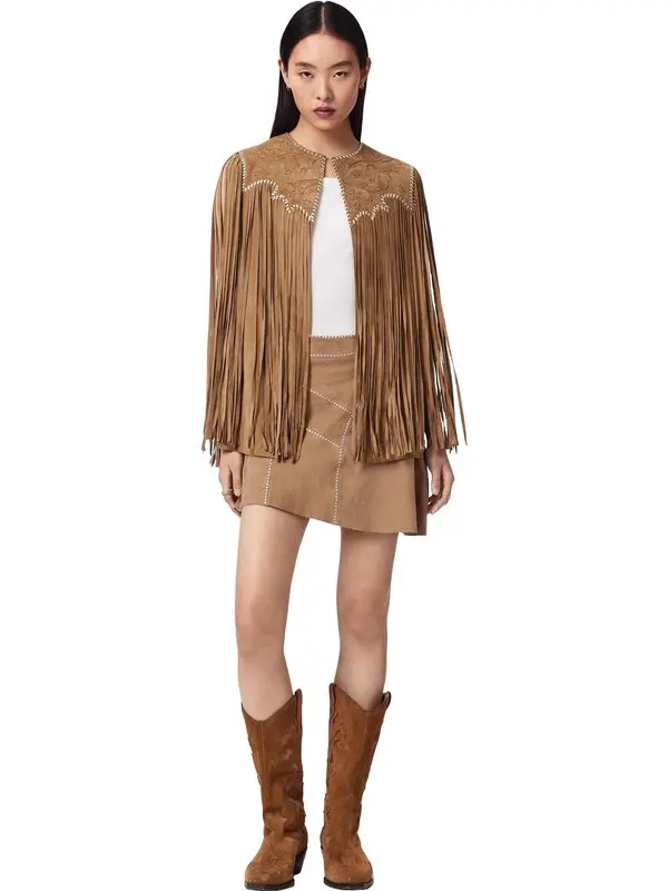 ALLSAINTS Clara Whip Suede Mini Skirt - Sand Brown