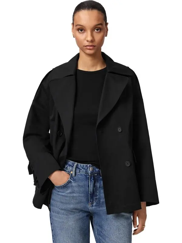 ALLSAINTS Relaxed Fit Short Trench Coat - Black