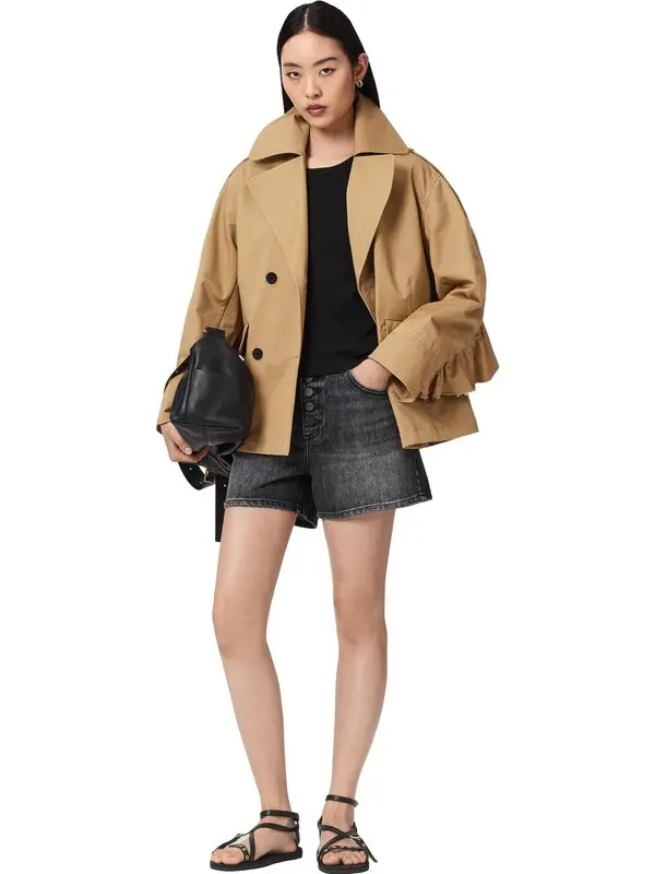 ALLSAINTS Relaxed Fit Short Trench Coat - Pinto Brown