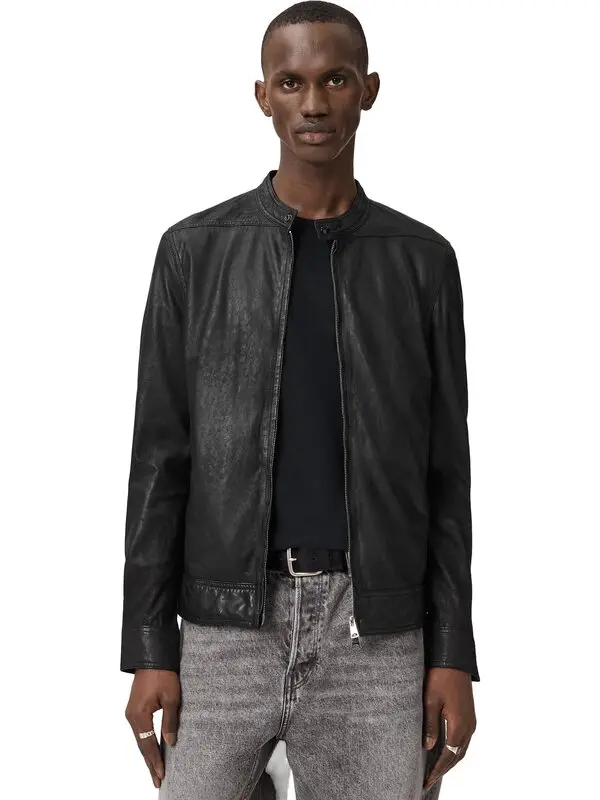 ALLSAINTS Slim Fit Leather Racer Jacket - Black