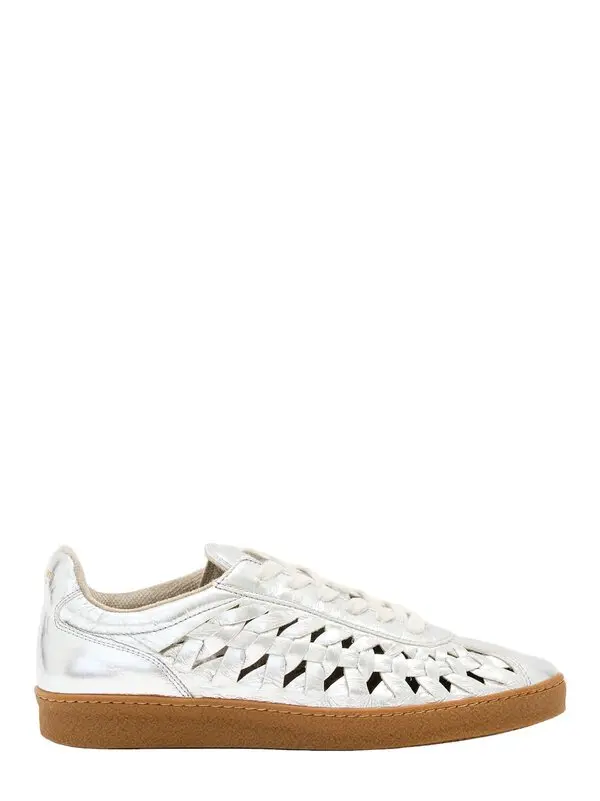 ALLSAINTS Velma Leather Woven Sneakers - Silver Shine