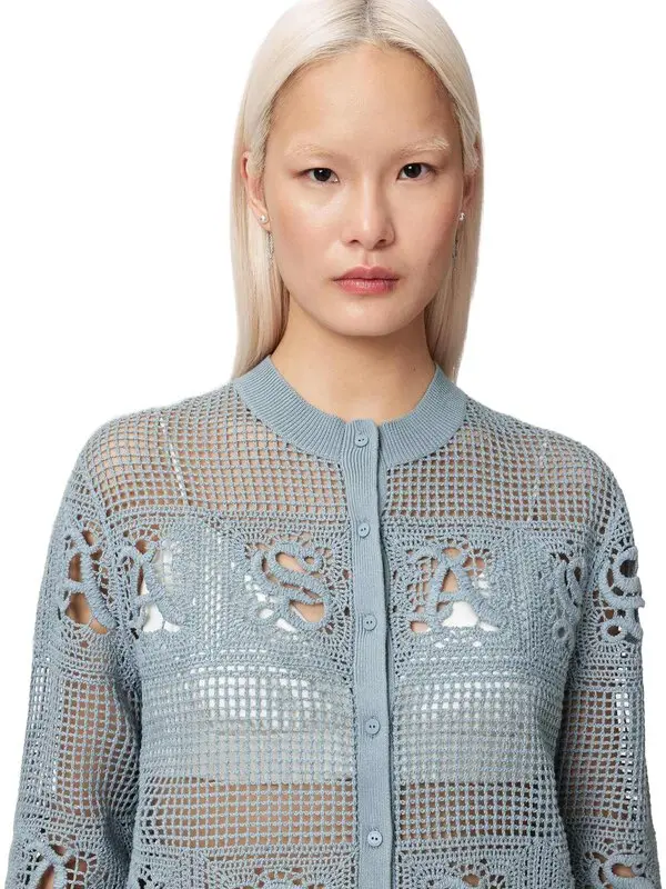 ALLSAINTS Kyra Open Knit Crochet Cardigan - Quarry Blue