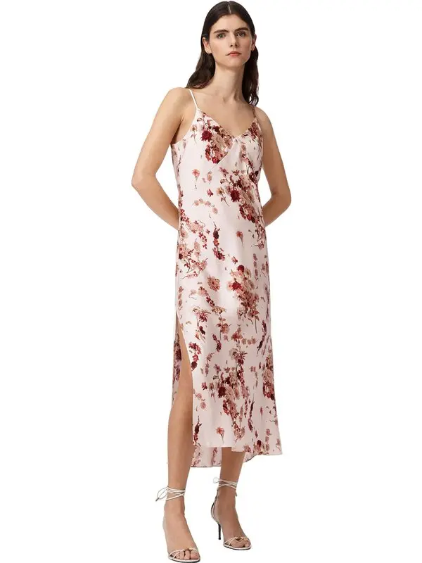 ALLSAINTS Melody Floral Silk Blend Midi Slip Dress - Armada Soft Pink