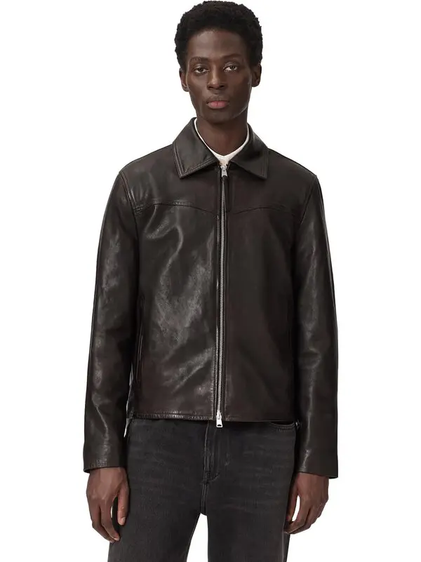 ALLSAINTS Tune Leather Biker Jacket - Brown