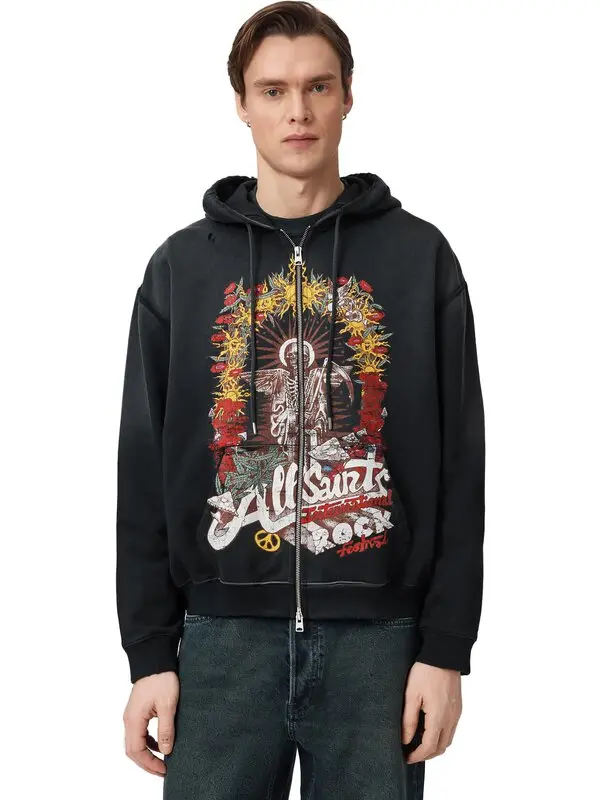 ALLSAINTS Roque Zip-up Graphic Hoodie - Black