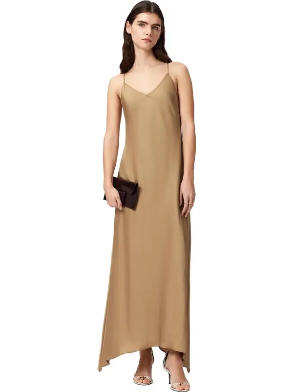 ALLSAINTS Leona V-neck Maxi Slip Dress - Pinto Brown