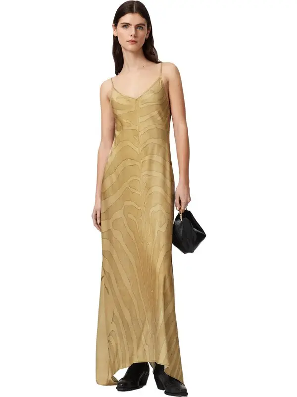 ALLSAINTS Leona V-neck Maxi Slip Dress - Zebra Sand Gold
