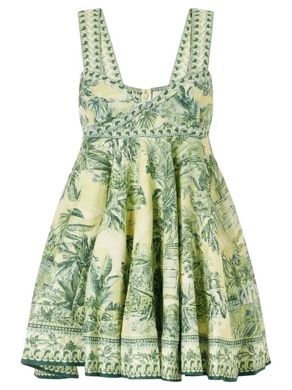 ALEMAIS Printed Linen Mini Dress - Green
