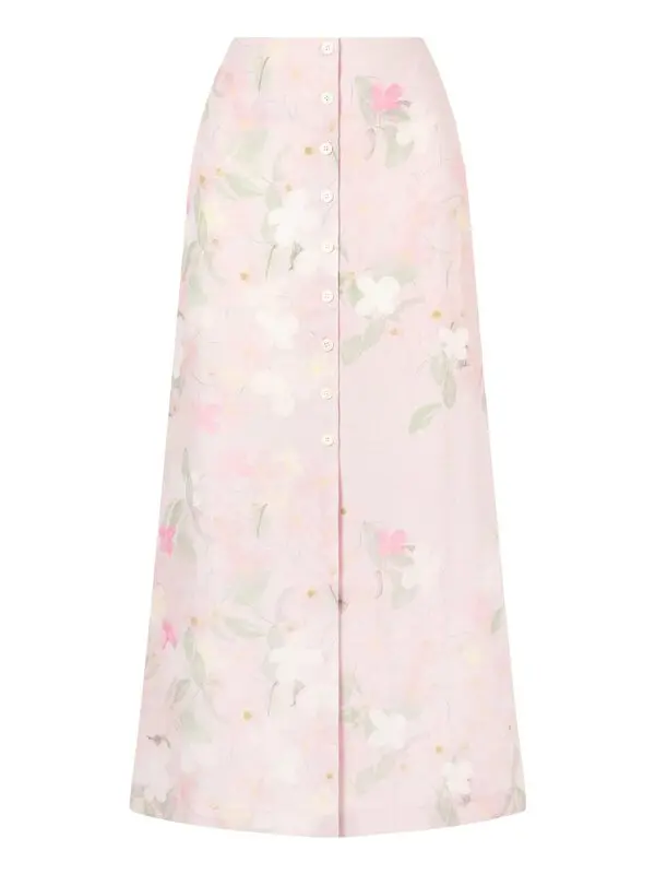 Bernadette Carmen Floral-printed Linen Midi Skirt - Pink