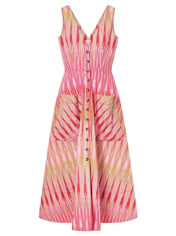 Saloni Zoey Printed Cotton-poplin Midi Dress - Pink