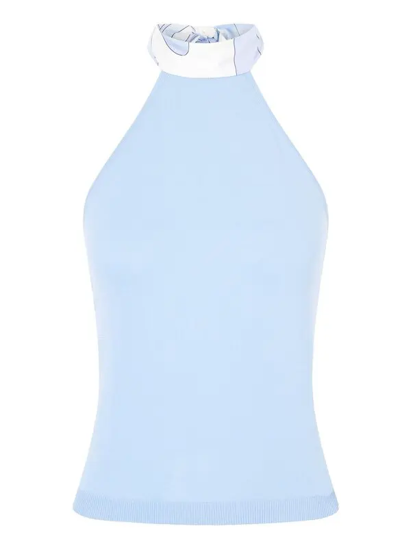 Emilio Pucci Printed Silk-trimmed Cotton Halterneck Top - Blue