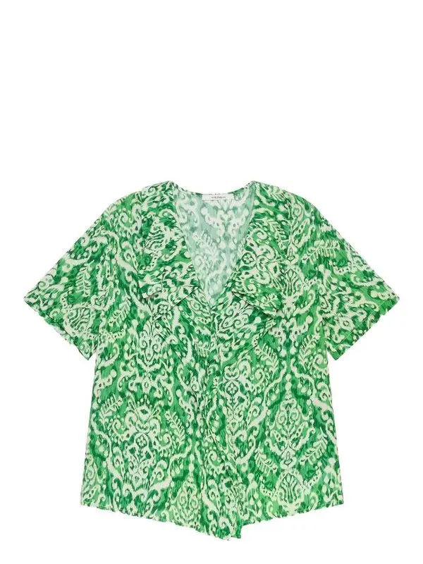 Malìparmi Ikat Ruffled V-neck Top - Green