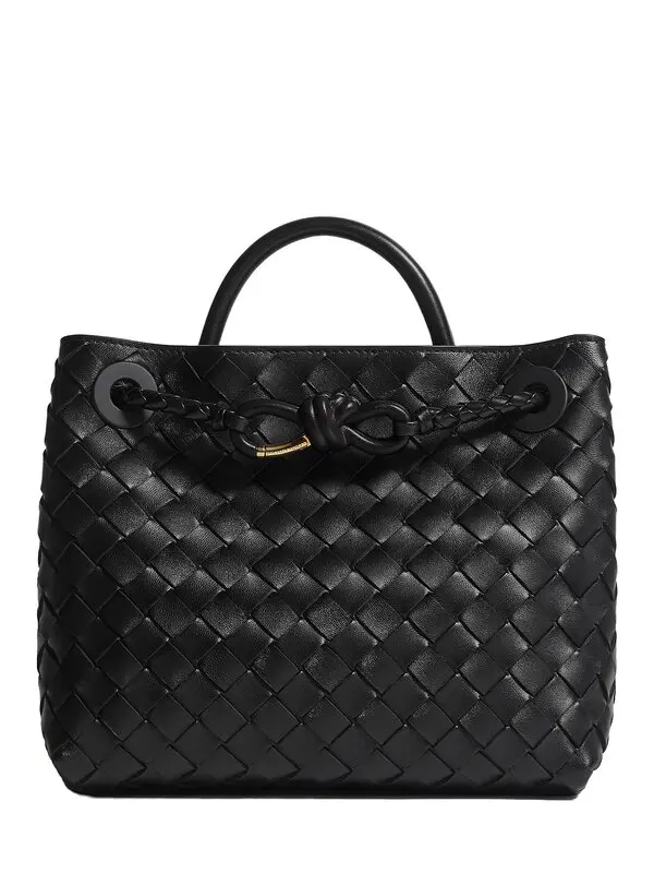 Bottega Veneta Intrecciato Leather Andiamo Top Handle Bag - Black