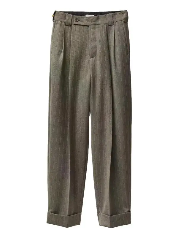 Versace Pinstripe Wool Twill Oversized Pants - Grey