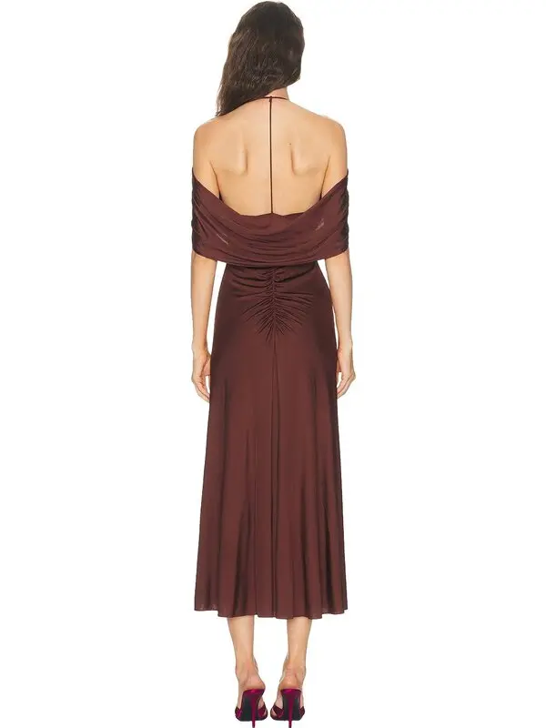 SELF-PORTRAIT Jersey Drape Midi Dress - Brown