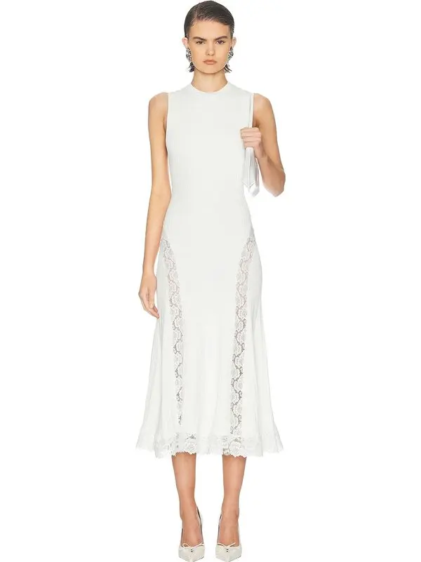 SELF-PORTRAIT Knit Lace Insert Midi Dress - White