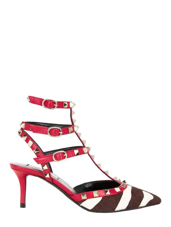 Valentino Garavani Rockstud Hair Calf Ankle Strap Pump - Biaco Testa Di Moro & Rosso V