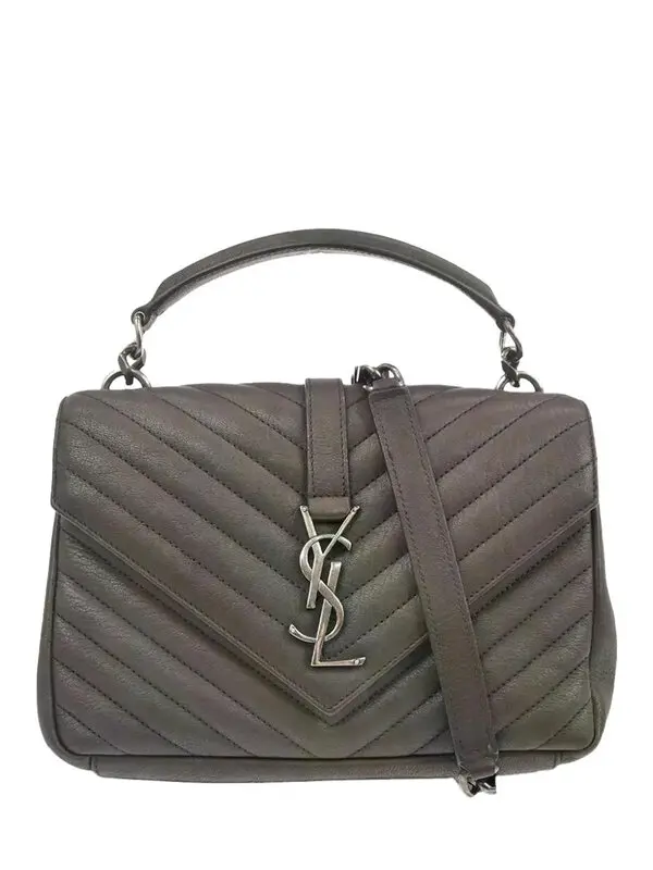 Saint Laurent College Chevron Leather Handbag - Grey