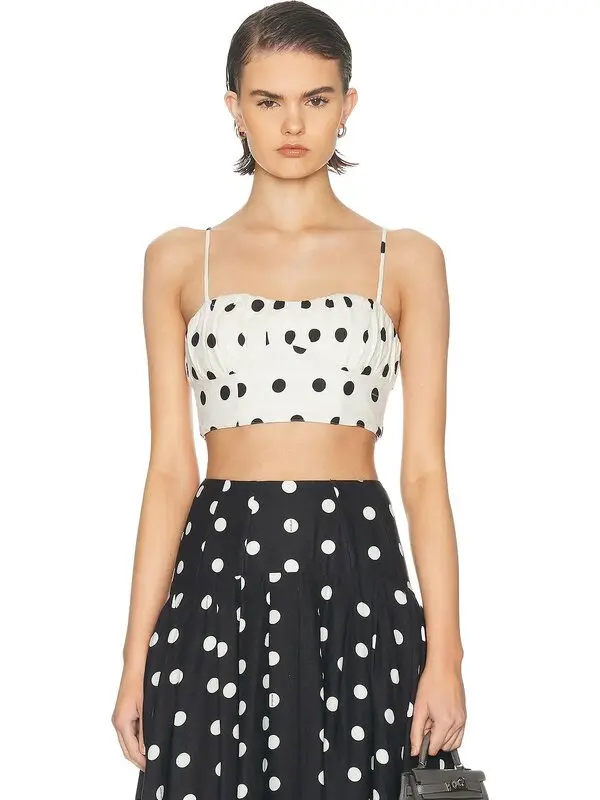 NICHOLAS Yulia Bow Strap Top - White & Black Polka Dot
