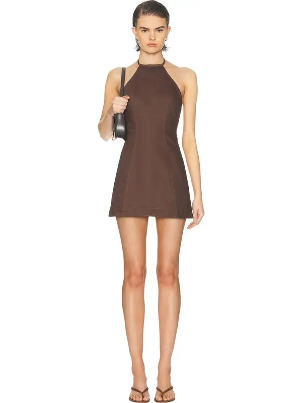 Matthew Bruch Vest Mini Dress - Chocolate Brown Denim