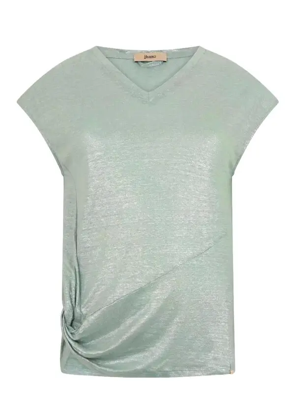 Herno V-neck Linen T-shirt - Green