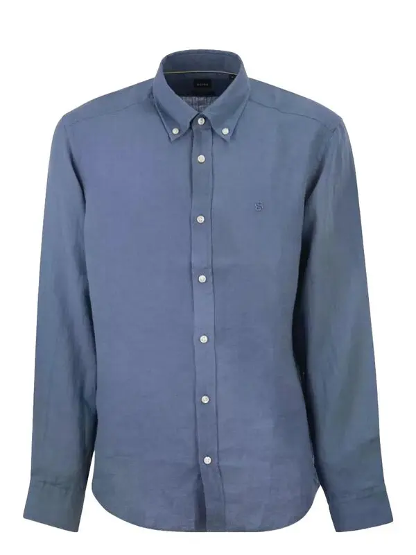 BOSS Button-down Linen Shirt - Blue