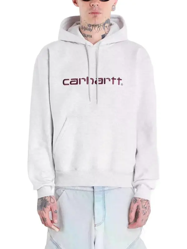 Carhartt Work In Progress Hooded Pullover With Embroidered Logo - Grey