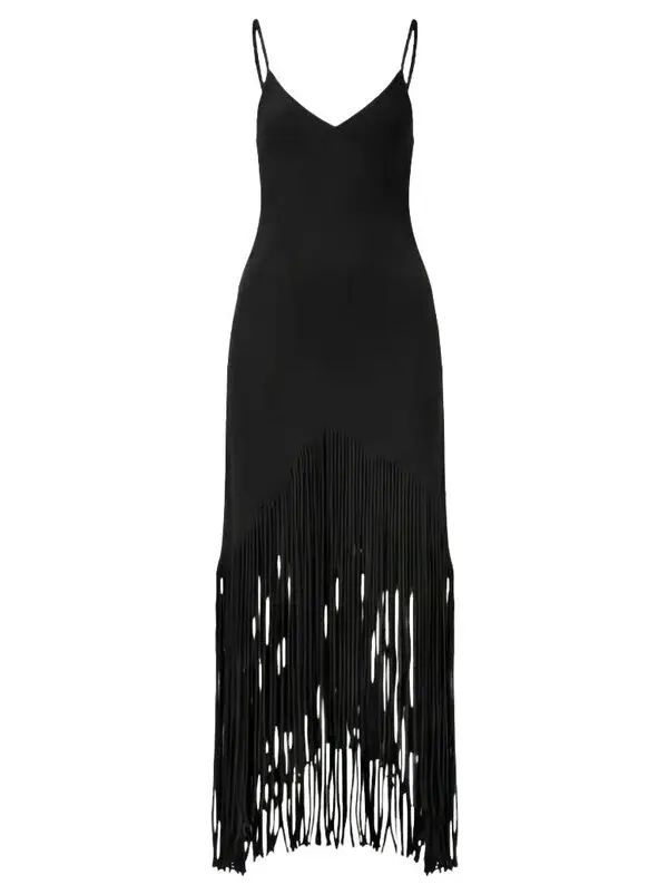 Pinko Fringed V-neck Maxi Dress - Black