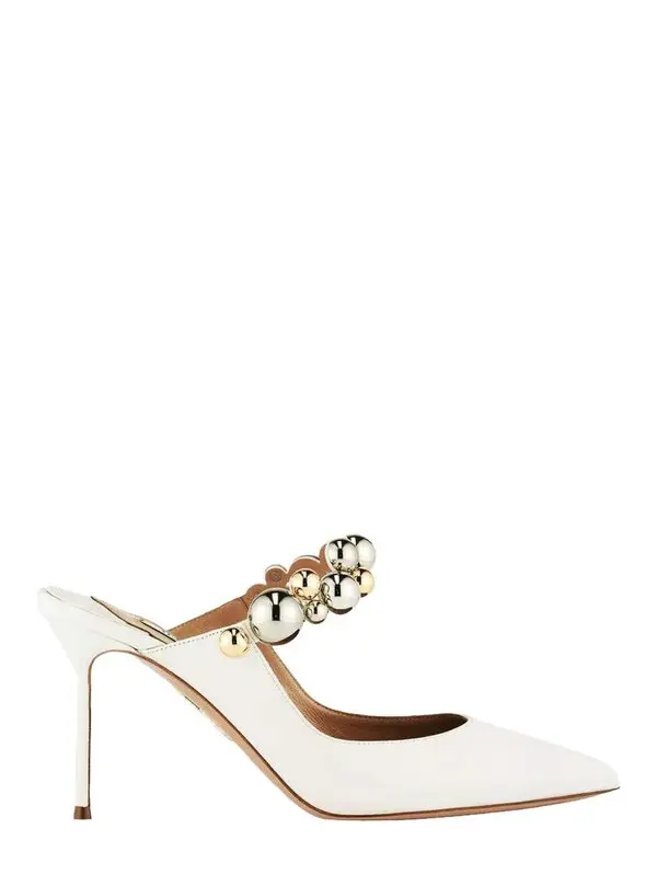 AQUAZZURA Stud Pointed Mules - White