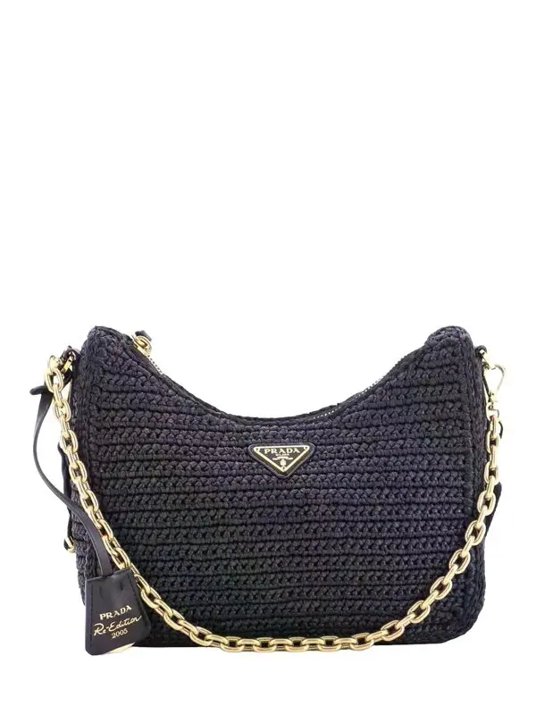 Prada Re-edition 2005 Raffia Shoulder Bag - Black