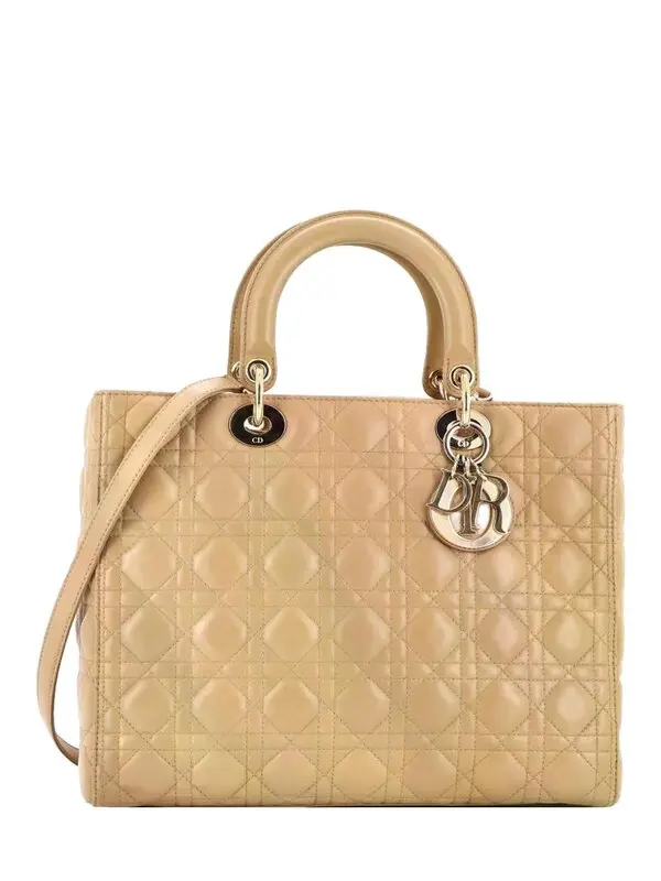 Dior Vintage Lady Bag Cannage Quilt Lambskin Large Satchel - Neutrals