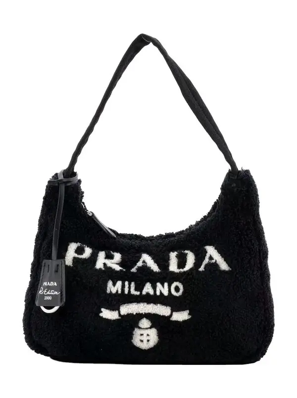 Prada Re-edition 2000 Terry Cloth Mini Hobo Bag - Black