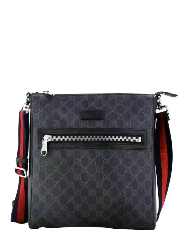 Gucci Web Strap Front Zip Gg Coated Canvas Messenger Bag - Black