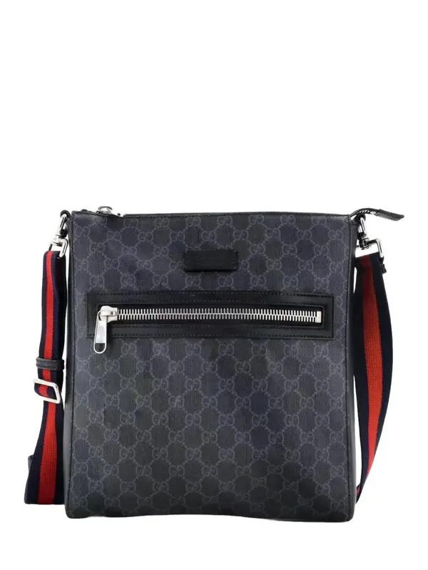 Gucci Web Strap Front Zip Gg Coated Canvas Messenger Bag - Black