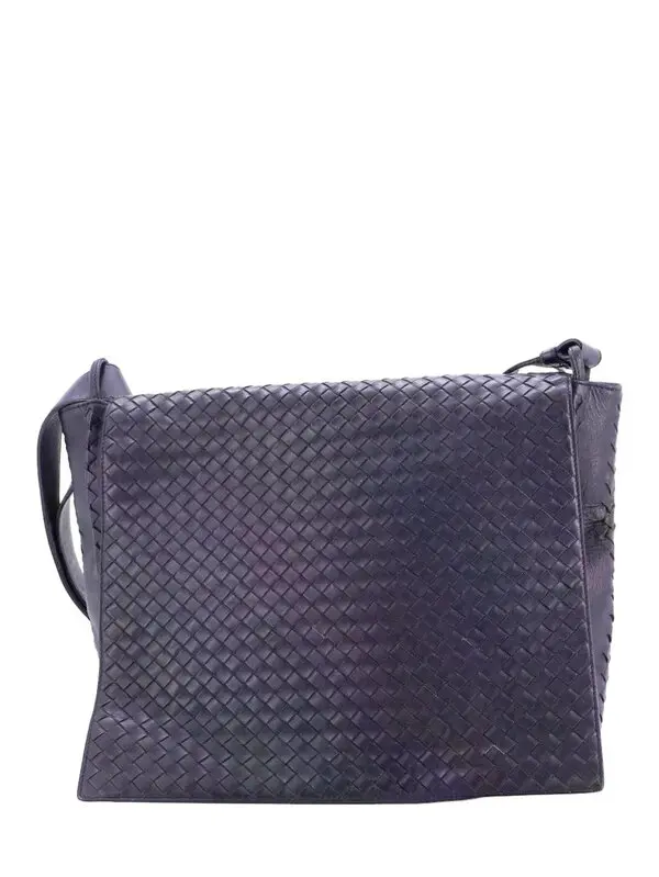 Bottega Veneta Square Flap Messenger Bag With Intrecciato Nappa - Blue