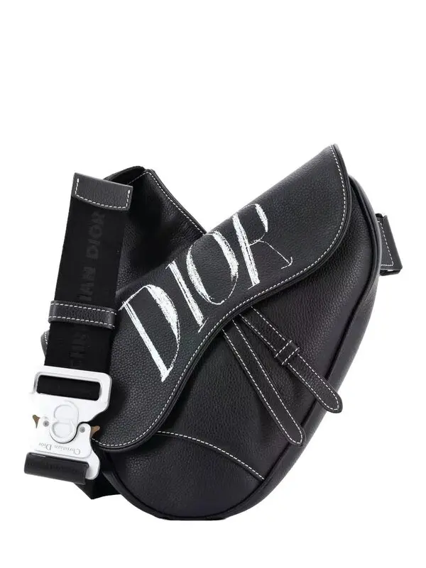 Dior Alex Foxton Logo Saddle Printed Leather Crossbody Bag - Black