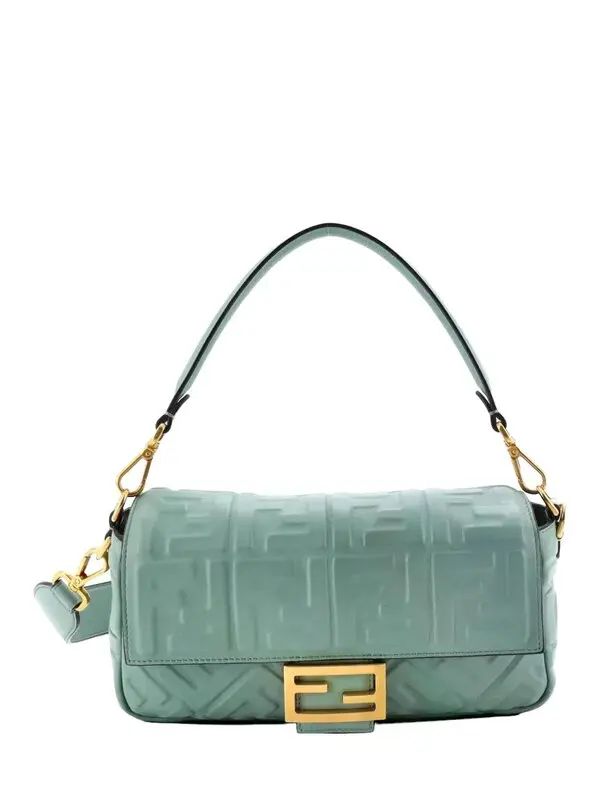Fendi Baguette Nm Bag Zucca Embossed Leather Medium - Green