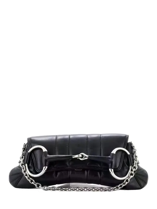 Gucci Horsebit Chain Quilted Leather Large Shoulder Bag - Black
