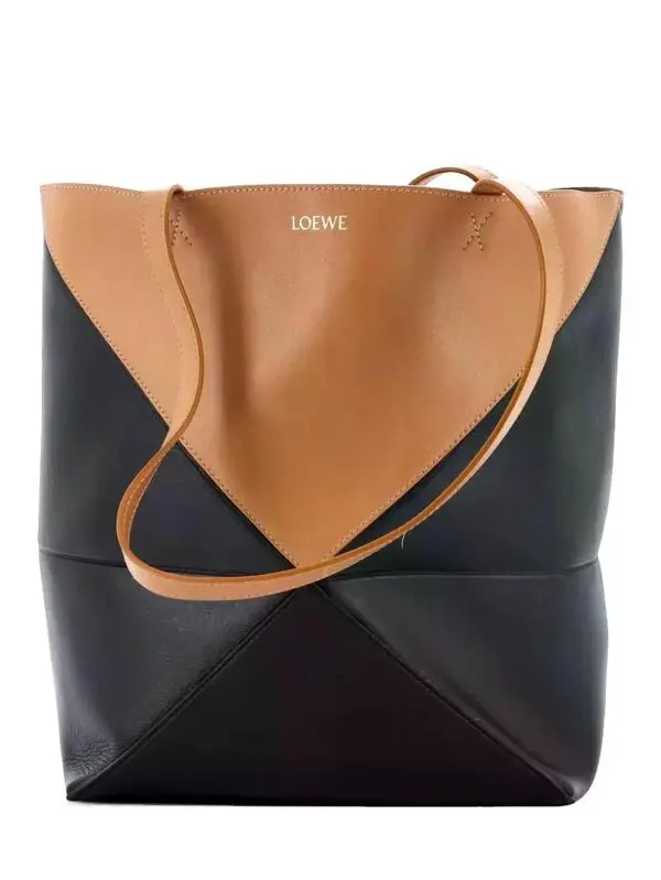 Loewe Puzzle Fold Leather Medium Tote Bag - Black