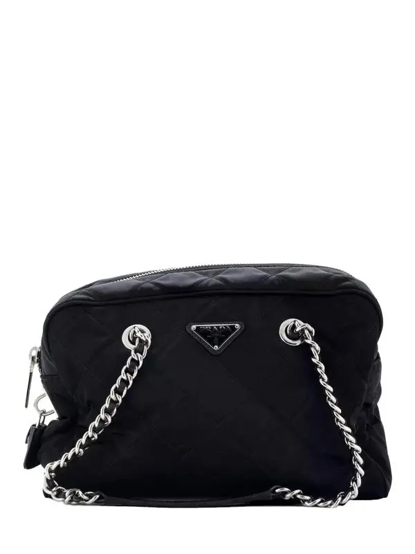 Prada Chain Quilted Tessuto Medium Shoulder Bag - Black