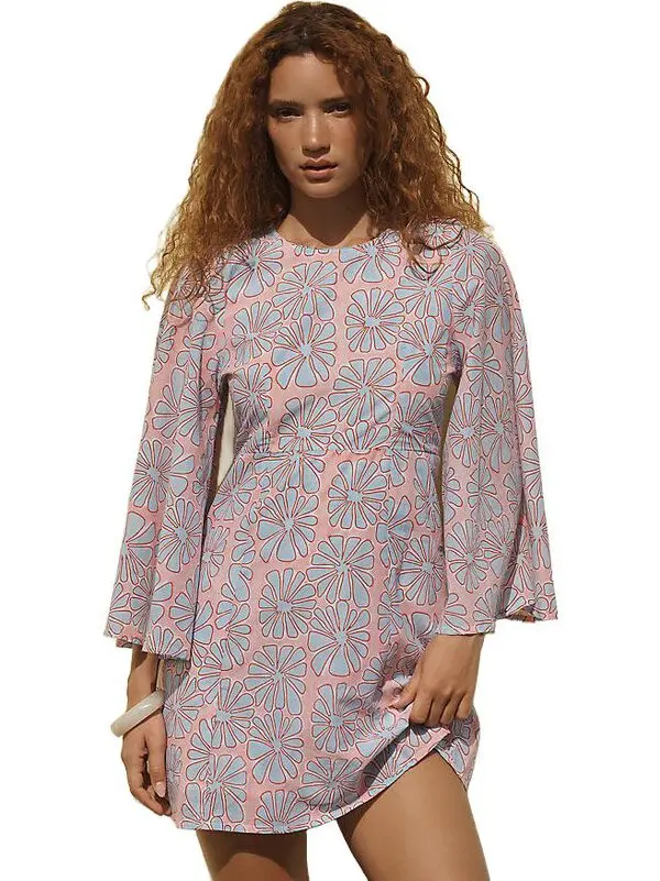 SZ BLOCKPRINTS Mary Bell-sleeve Mini Dress - Tropical Print