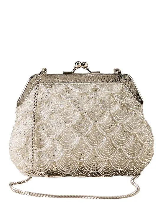 Anthropologie Victoria Heritage Antique Beaded Bag - Silver