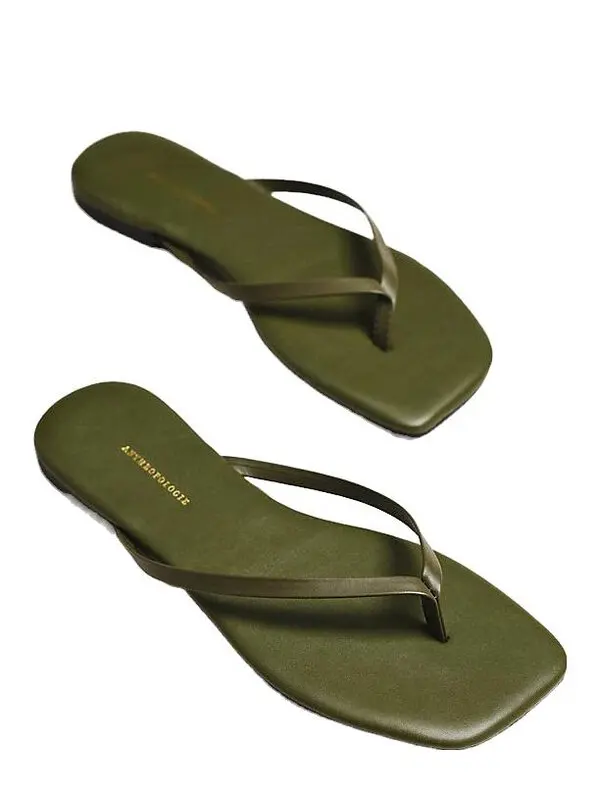 Anthropologie Square-toe Thong Sandals - Dark Green