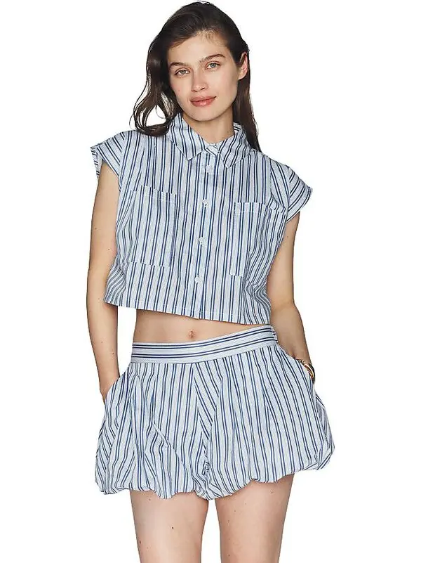 Maeve Striped Bubble Hem Shorts - Blue Stripe