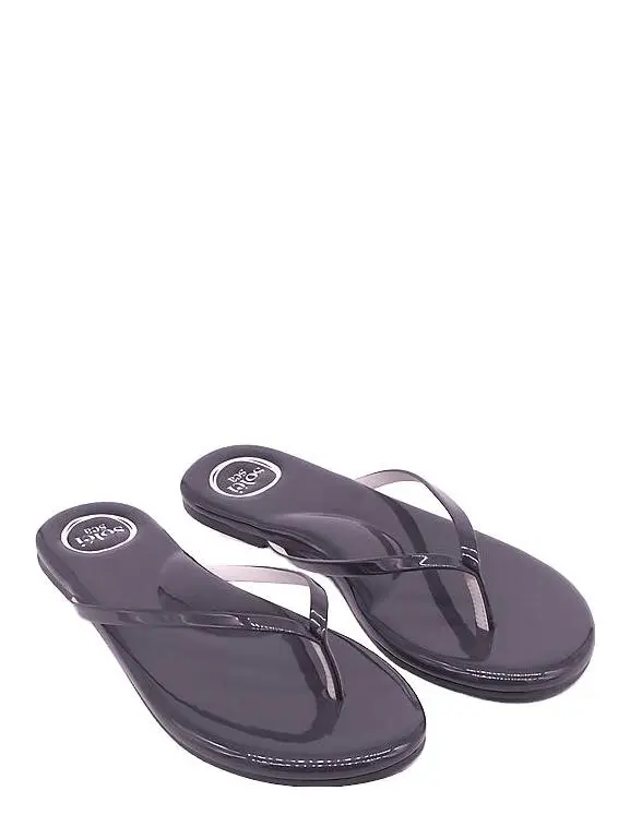 SOLEI SEA Patent Thong Sandals - Dark Grey